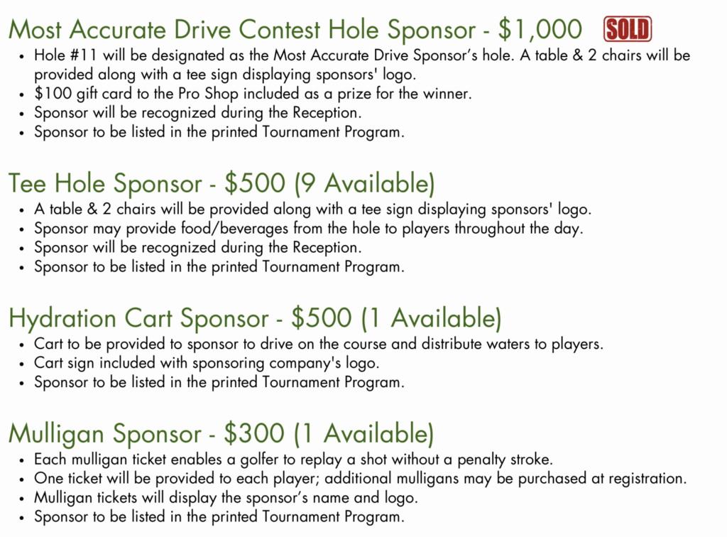 FAIRWAY TO THE FUTURE SPONSORSHIPS